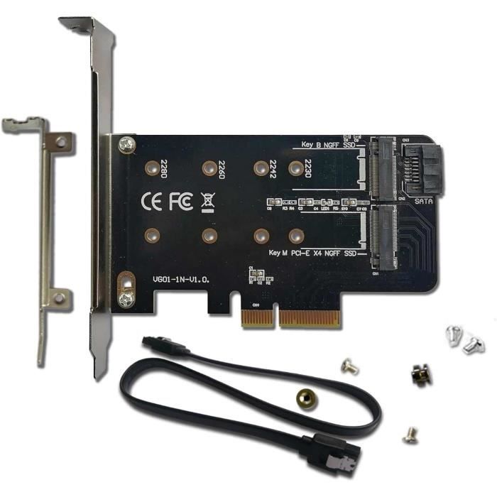 Adaptateur Double M.2 Pcie Pour Sata Ou Pcie Nvme Ssd, M.2 Ssd Nvme (M Key) Et Sata (B Key) 2280 ...