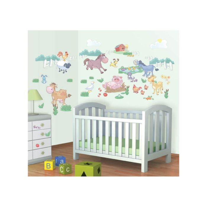 Stickers bébé animaux de la ferme - Walltastic - Décoration murale - 65 ...