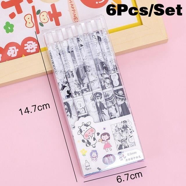 STYLO,Cartoon--6 Pièces-ensemble Dessin Animé 0.5mm Presse Stylo Gel ...