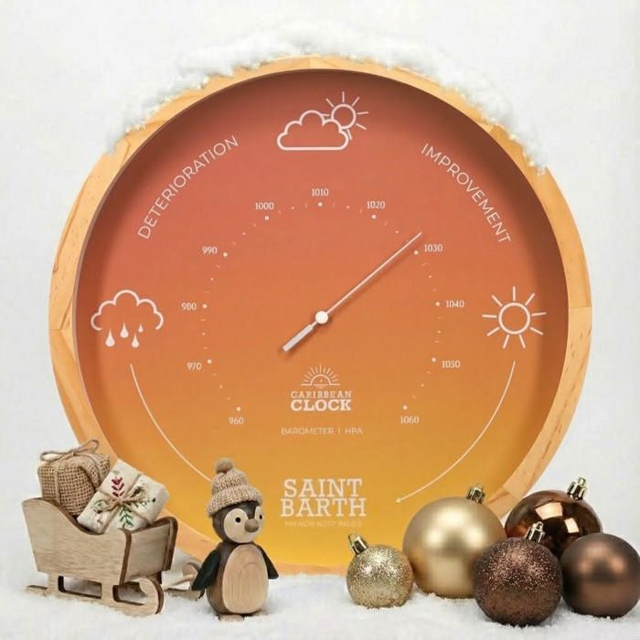 Baromètre Sunrise St Barth 30 cm – Bois Naturel – Capsule Anéroïde Sans ...
