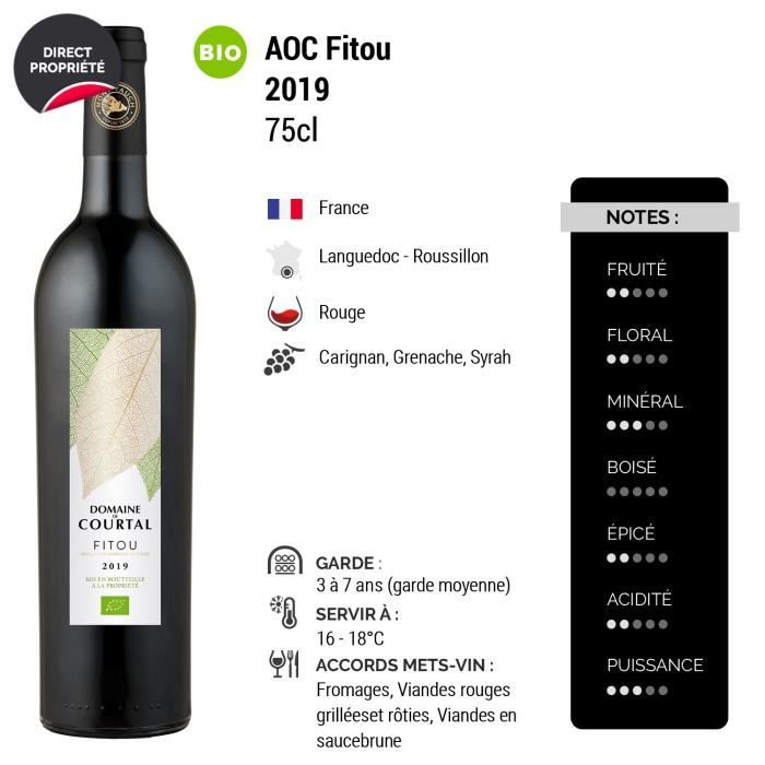 Fitou Rouge 2019 - Bio - Lot de 6x75cl - Domaine de Courtal - Vin AOC ...