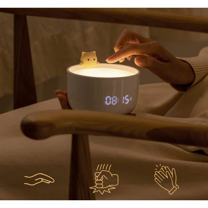 Réveil Enfant en Forme de Chat Rose avec Contrôle Vocal, Affichage LED ...