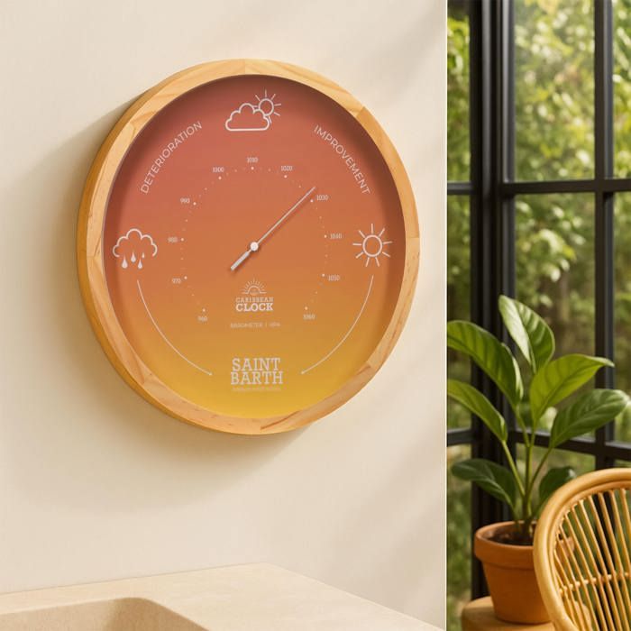 Baromètre Sunrise St Barth 30 cm – Bois Naturel – Capsule Anéroïde Sans ...