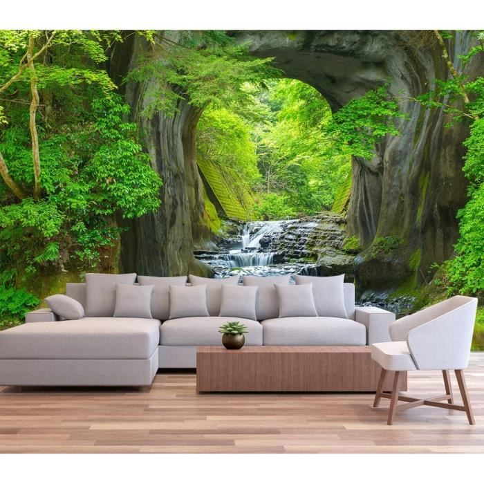 Forêt ruisseau mur papier peint grand paysage naturel mural chambre ...