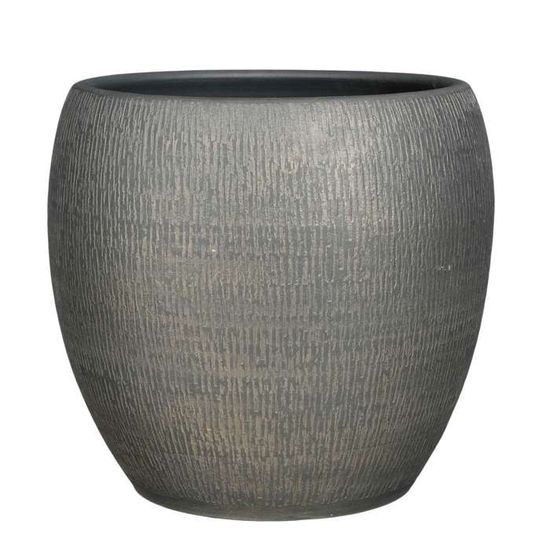 Pot de fleur rond MICA DECORATIONS Morgan en terre cuite gris foncé ...