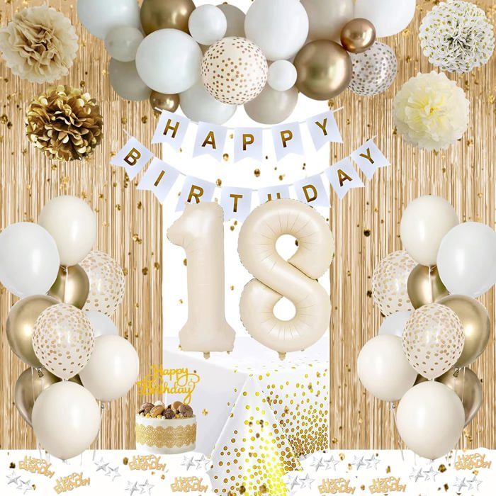 Decoration Anniversaire 18 ans Fille Garcon,Blanc Or Ballons ...