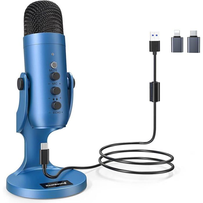 Microphone USB gaming à condensateur pour PC téléphone PS4, bouton bleu ...
