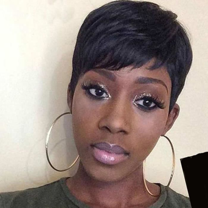 Perruques de femmes noires synthétiques courtes perruques droites ...