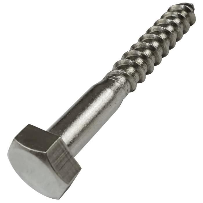 C59120 - Lot De 10 Vis À Bois Tête Hexagonale Tirefond Ø8X60 Mm Autotaraudeuse - Din 571 - En ...