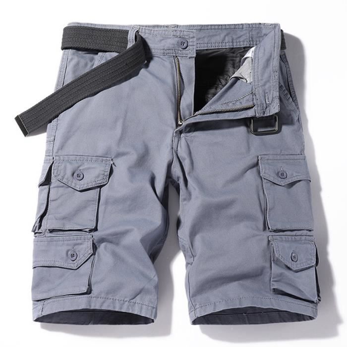 Short Homme Été Multi-poche 100% Coton Cargo Shorts Homme Confortable ...