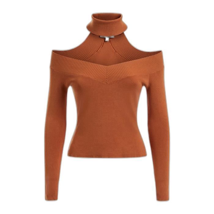 Pull côtelé femme Guess Kamia Off Shoulder - amber honey - L Amber ...