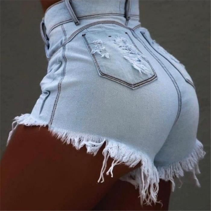 Vêtements Lingerie Short En Jean Déchiré Avec Pompon Pour Femme Short