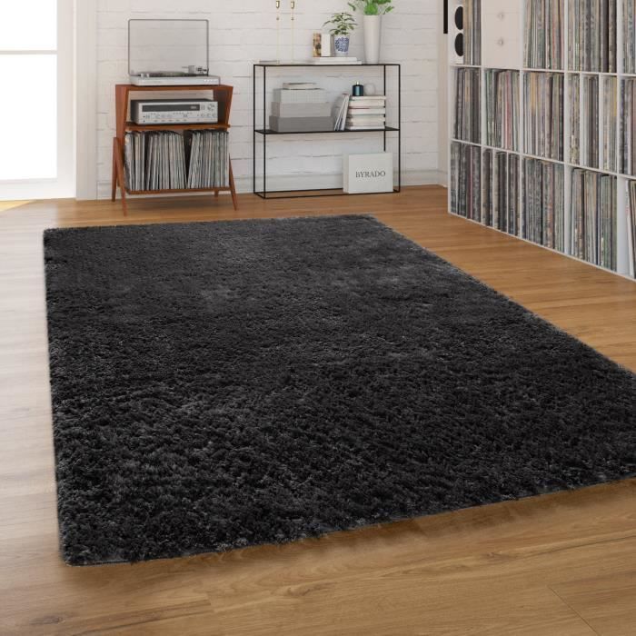 Paco Home Tapis Poils Longs Pour Salon Et Chambre, Shaggy Uni Anthracite Gris 140x200 cm ...