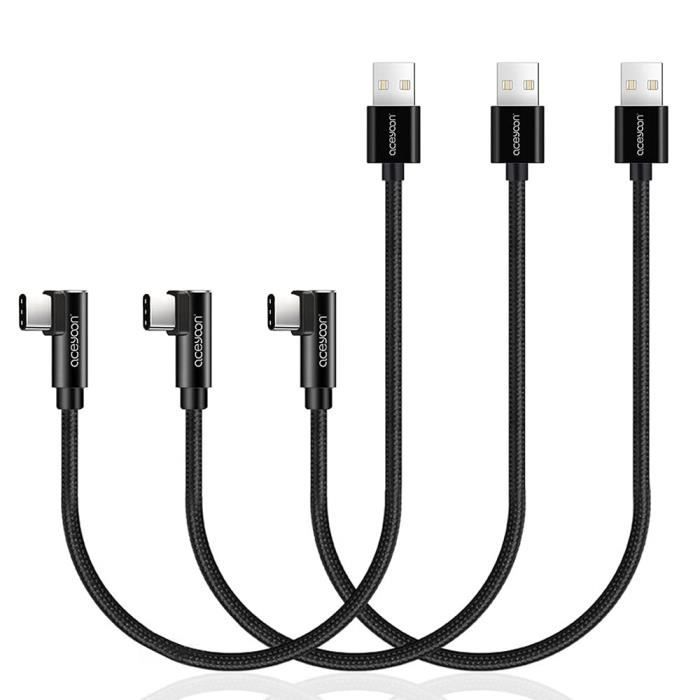 Lot De 3 Cable Usb C Coudé 0.5M Cable Usb C Charge Rapide Et Synchro ...