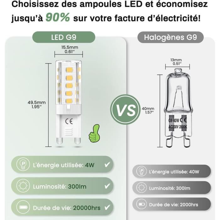 10pcs Ampoule G9 LED Dimmable 4W Blanc Neutre 4000K Ampoules LED G9 Équivalent Halogène 40W ...