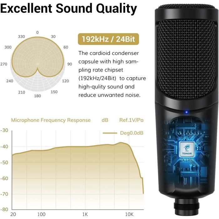 Microphone À Condensateur Usb Micro Cardioïde Professionnel Mic Avec ...