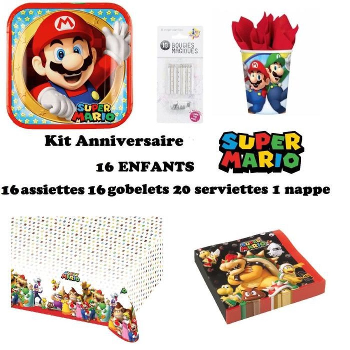 Kit Super Mario 16 Enfants Complet Anniversaire (16 Assiettes, 16 ...
