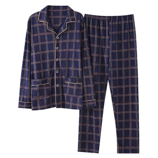 Pyjama Homme Carreau Coton Casual Longue - INSFITY - Chaud avec Bouton ...