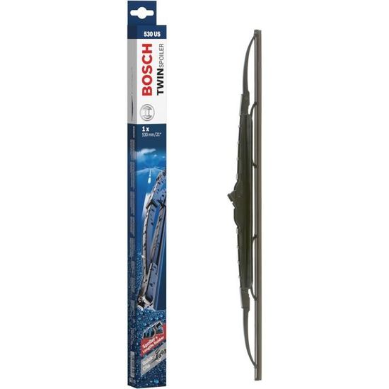 Balai d'essuie-glace double spoiler traditionnel Bosch 530Us, longueur : 530mm – 1 balai avant ...