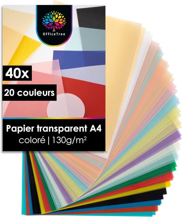 40X Papier Calque Couleur A4 130G/M² - 20 Couleurs - Papier Calque ...