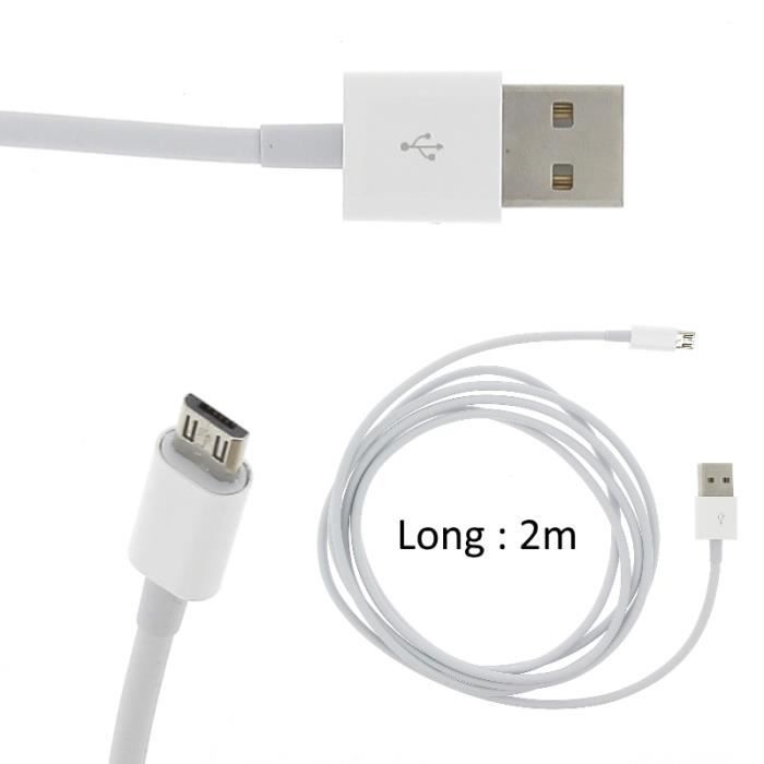 Câble Micro USB Blanc 2M Pour XIAOMI Redmi Go - Redmi 7 - REDMi Note 6 ...
