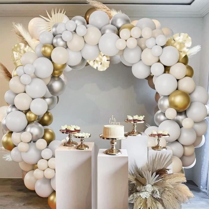 Arche Ballon Anniversaire, Arche De Ballon Sable Blanc Or, Argent ...