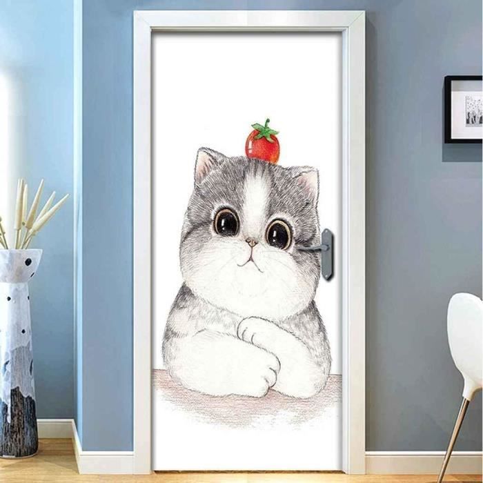 3D Autocollant De Porte Chat De Dessin Animé Animal Porte Autocollant ...