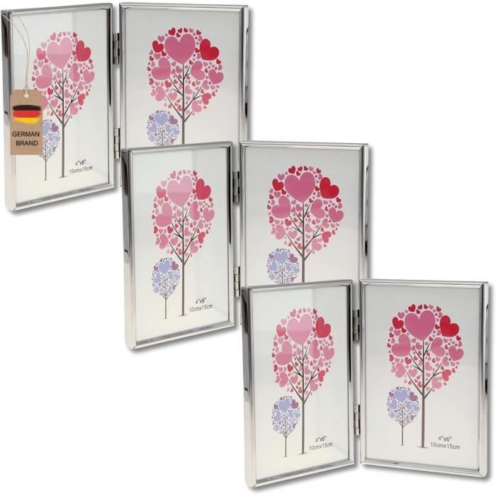 Cadre photo pliant vertical - Qualité supérieure - Argenté - 10 x 15 cm ...