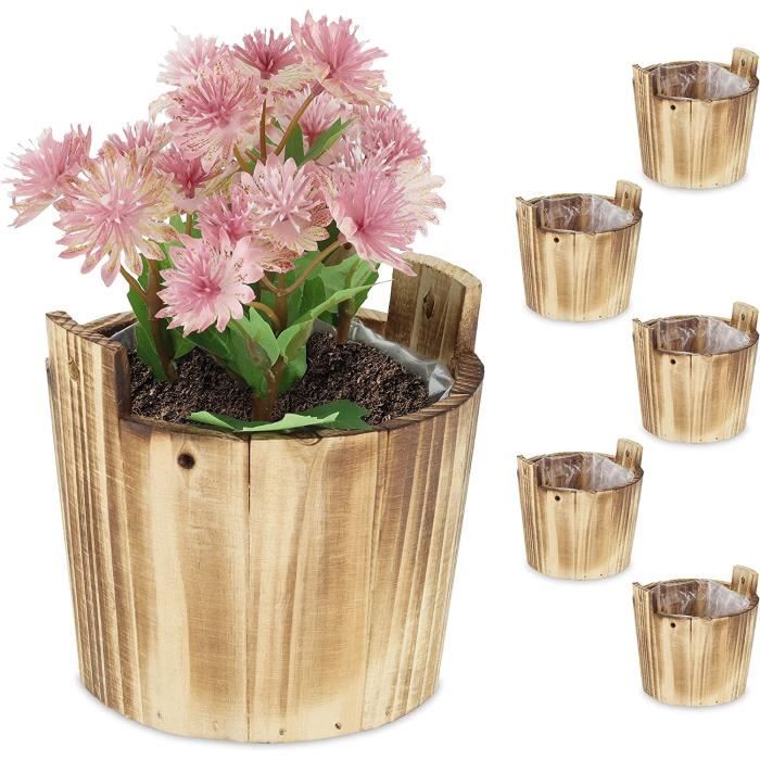 Pot De Fleurs En Bois, Lot De 6, Pour Plantation Et Décor De Jardin ...