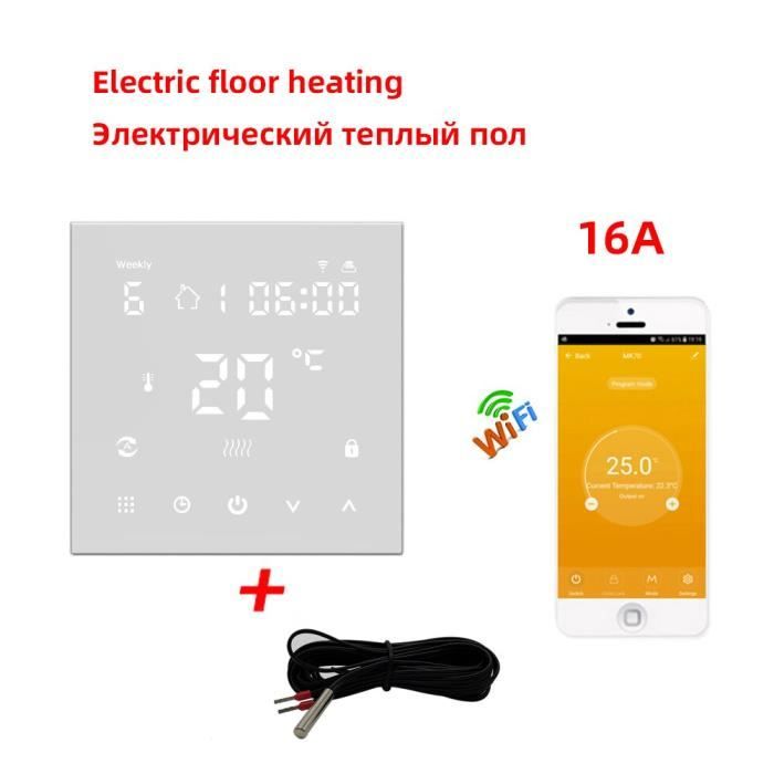 Chaleur électrique (blanc) - Thermostat intelligent WiFi Tuya, chauffage électrique au sol ...