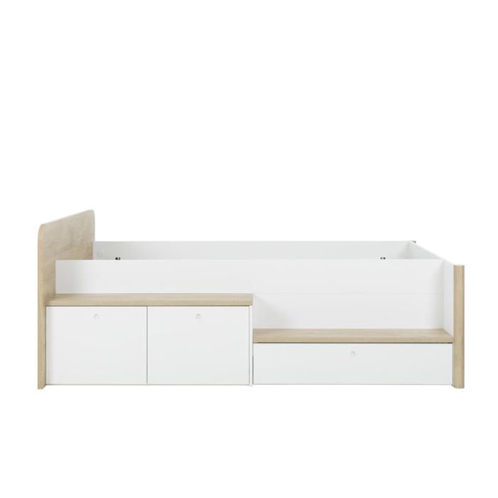 CALICOSY - Lit compact bas 90x200 cm - MATIS - Blanc/Bois - Cdiscount ...