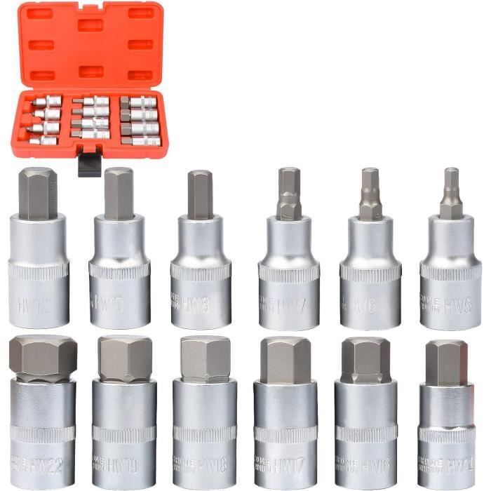 Douille Allen| 12,5 Mm (1-2") | Six Pans Intérieurs | 5-22 Mm | 12 Pièces,Jeu De Douilles À ...