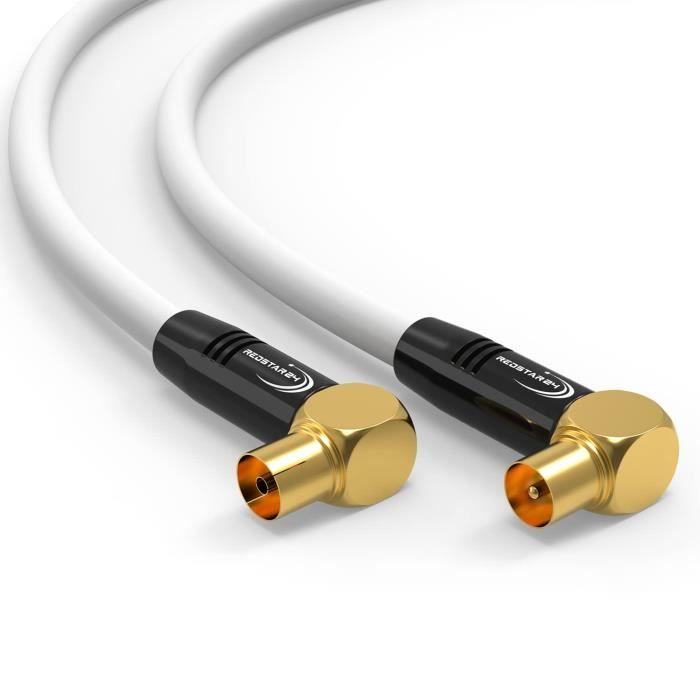 Câble d'antenne 30m Blanc - 90° coudé Coaxial | Mâle à Femelle - Câble ...