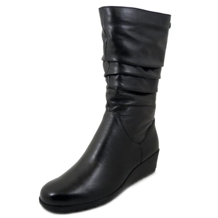 Botte haute pour femme en cuir noir avec fermeture éclair - CAPRICE ...