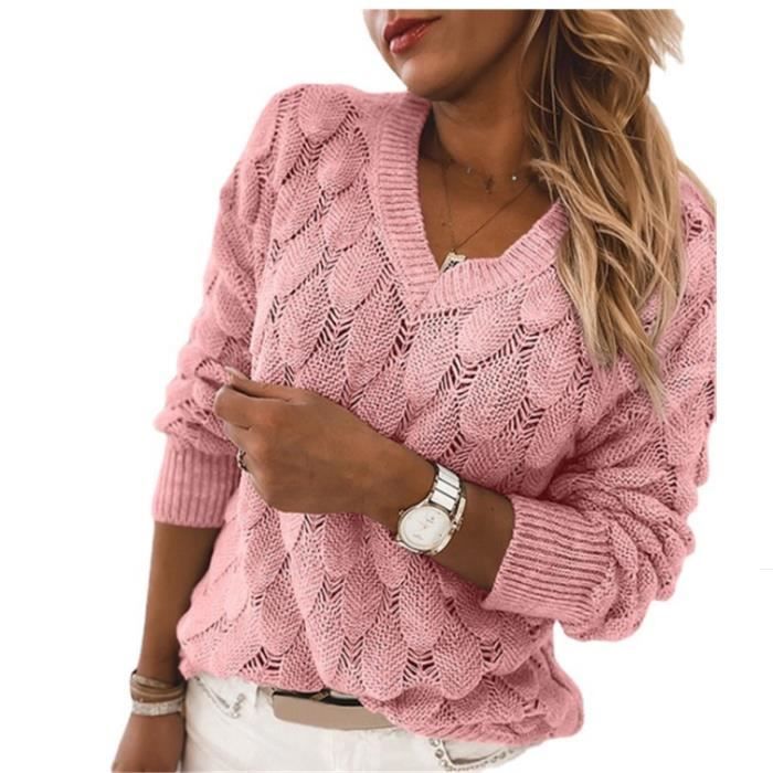 Pull Femmes Décontracté Manches Longues Col V Pullover Couleur Unie ...