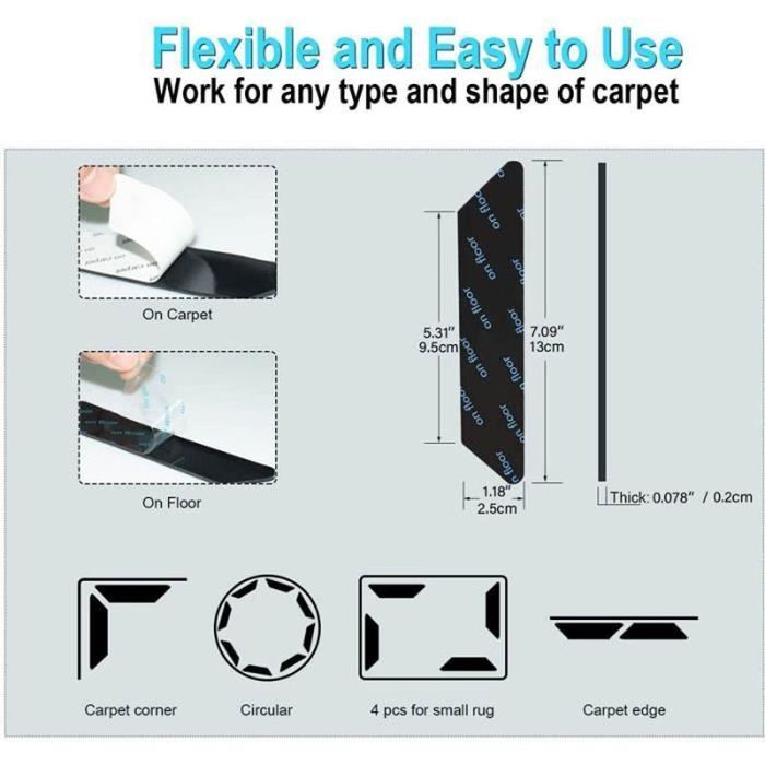 24 Pcs Anti Derapant Tapis réutilisable Sticker Tapis antidérapant pour ...