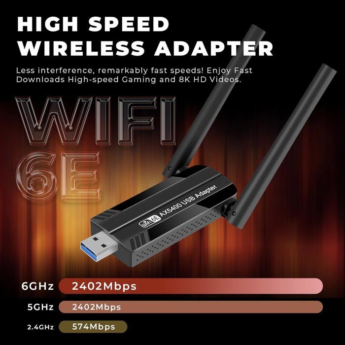 Ax5400 Clé Usb Wi-Fi Pour Pc, Adaptateur Wi-Fi Usb 3.0, Pc Longue ...
