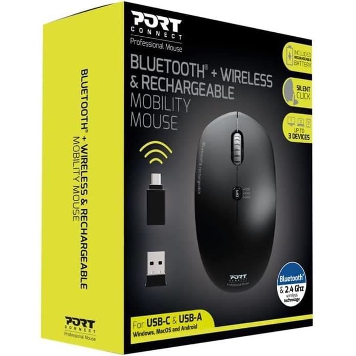 Port Connect Souris Mobile Bluetooth & Sans Fil Wireless 2.4 Ghz ...