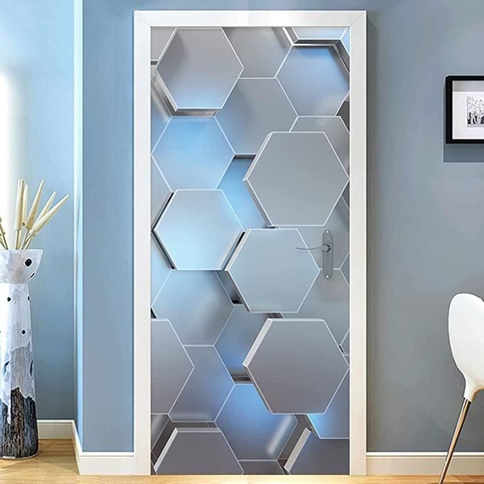 Stickers Affiche Autocollante de Porte nid abeille argent 77x200cm ...