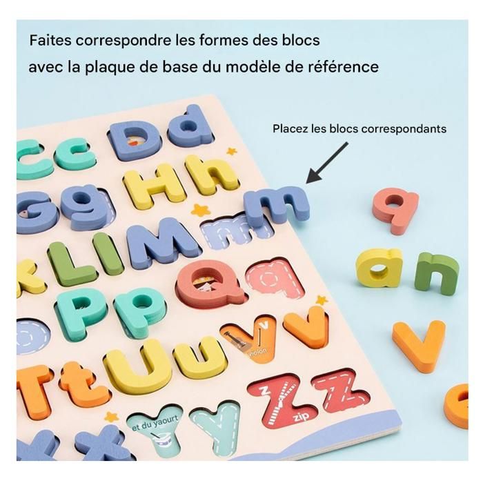 Puzzle Lettres,Jouet Éducatif en Bois Apprentissage Alphabet Majuscules ...