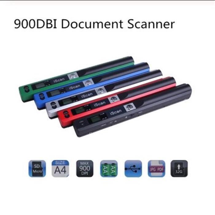 IScan — Mini scanner portable 900DPI pages A4, écran LCD, formats jpg ...