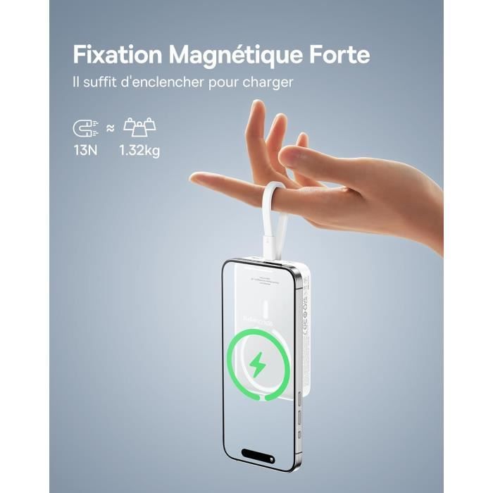 Batterie Externe Magsafe Pd 30W, 10000Mah Magnétique Power Bank Avec Câble Usb-C Intégré (Charge ...