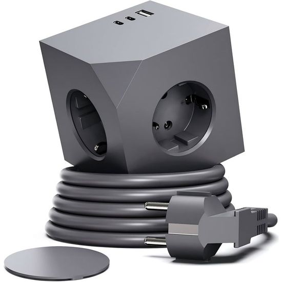 Multiprise cube USB-C - DOK - 3 prises - 6 en 1 - Coussin magnétique ...