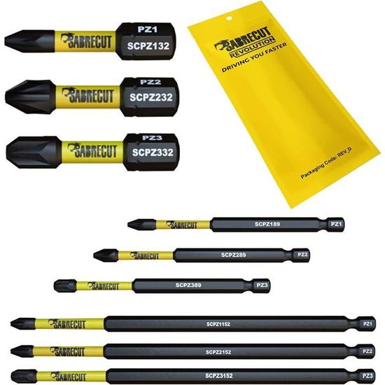 SCRK9PZ Lot de 9 embouts magnétiques pour visseuse à percussion Pozi ...