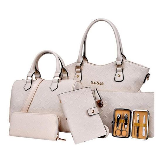 Sac a Main Femmes Beige Sac à Bandoulière D'épaule Fourre-Tout Sac 6pcs ...