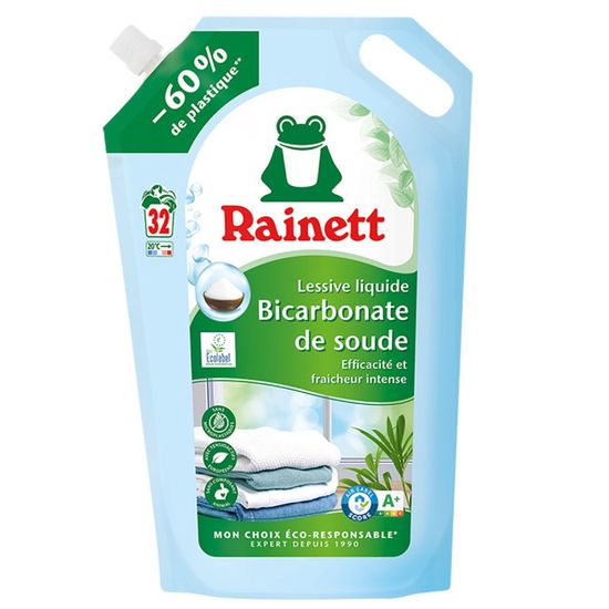 Pack de 5 - Rainett - Lessive liquide Ecolabel Bicarbonate recharge 32 ...