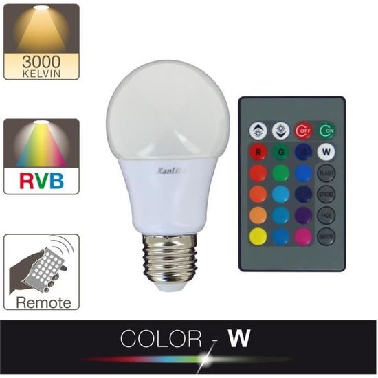 Ampoule LED A60 - XANLITE - E27 - 5W - Blanc chaud - RVB - Télécommande - Cdiscount Maison