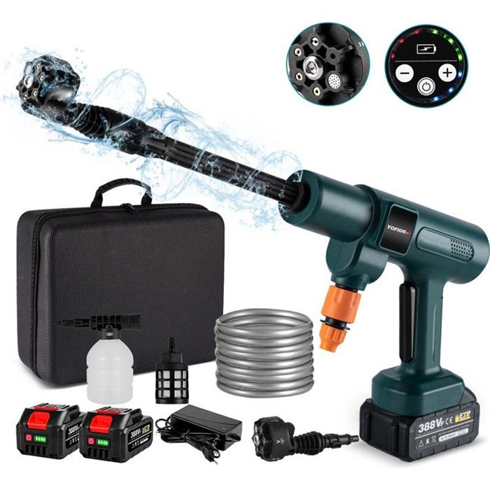 Nettoyeur haute pression sans fil 30Bar, Pistolet de lavage de voiture - 2x 1.5AH Batteries ...