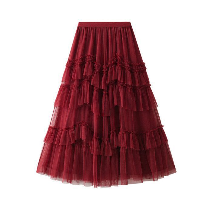 Vin rouge - Jupe Mi-Longue Femme en Tulle Jupe Gâteau,Jupe à gâteau en ...