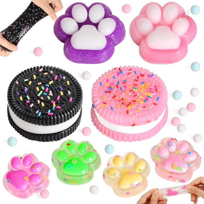 2 Pcs Biscuit Stress Relief Toy Et 6 X Squishy Patte De Chat Jouet ...